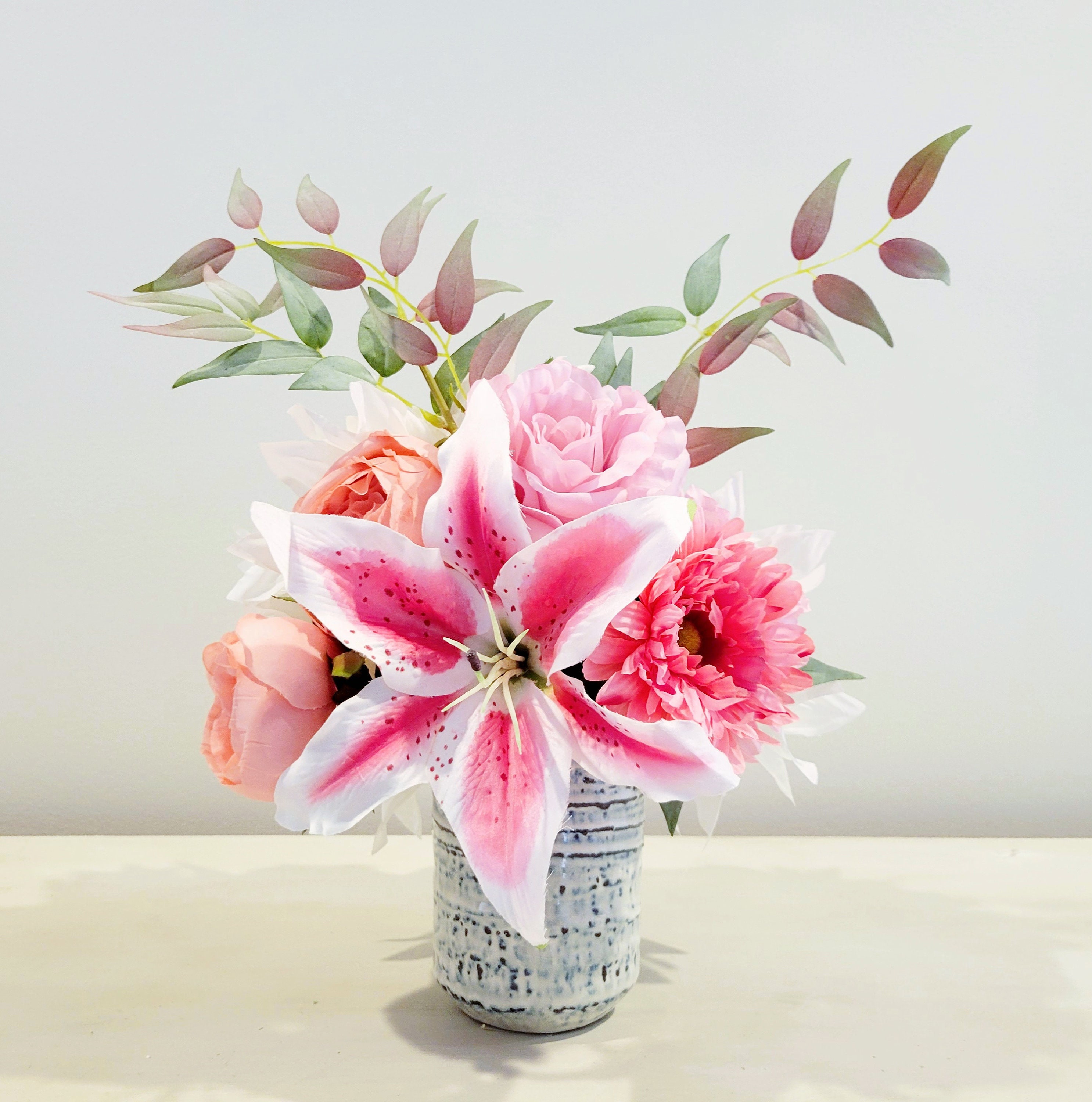 Valentine Flower Bouquet, Spring Flowers, Pink Floral Arrangement, Faux ...