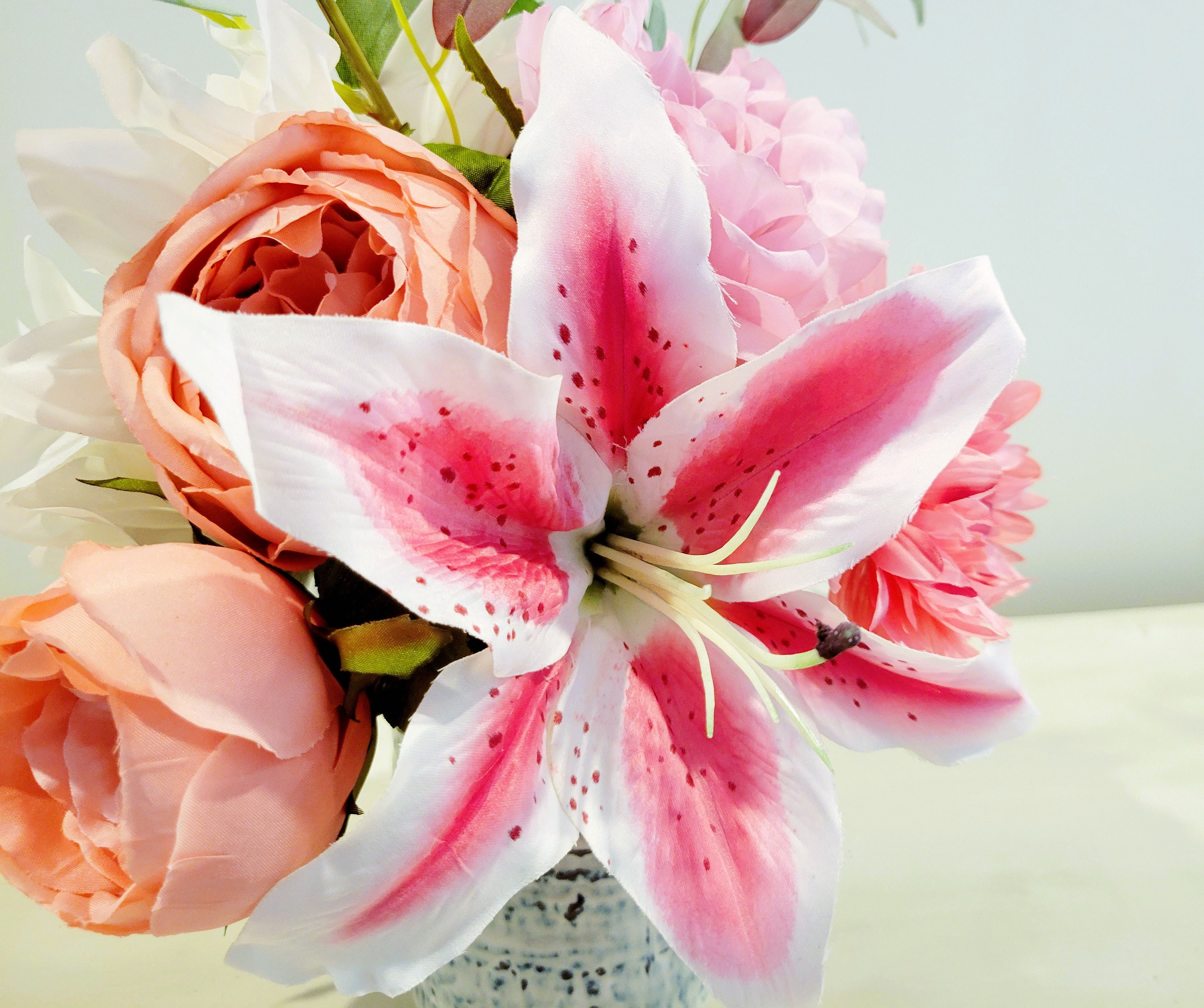 Valentine Flower Bouquet, Spring Flowers, Pink Floral Arrangement, Faux ...