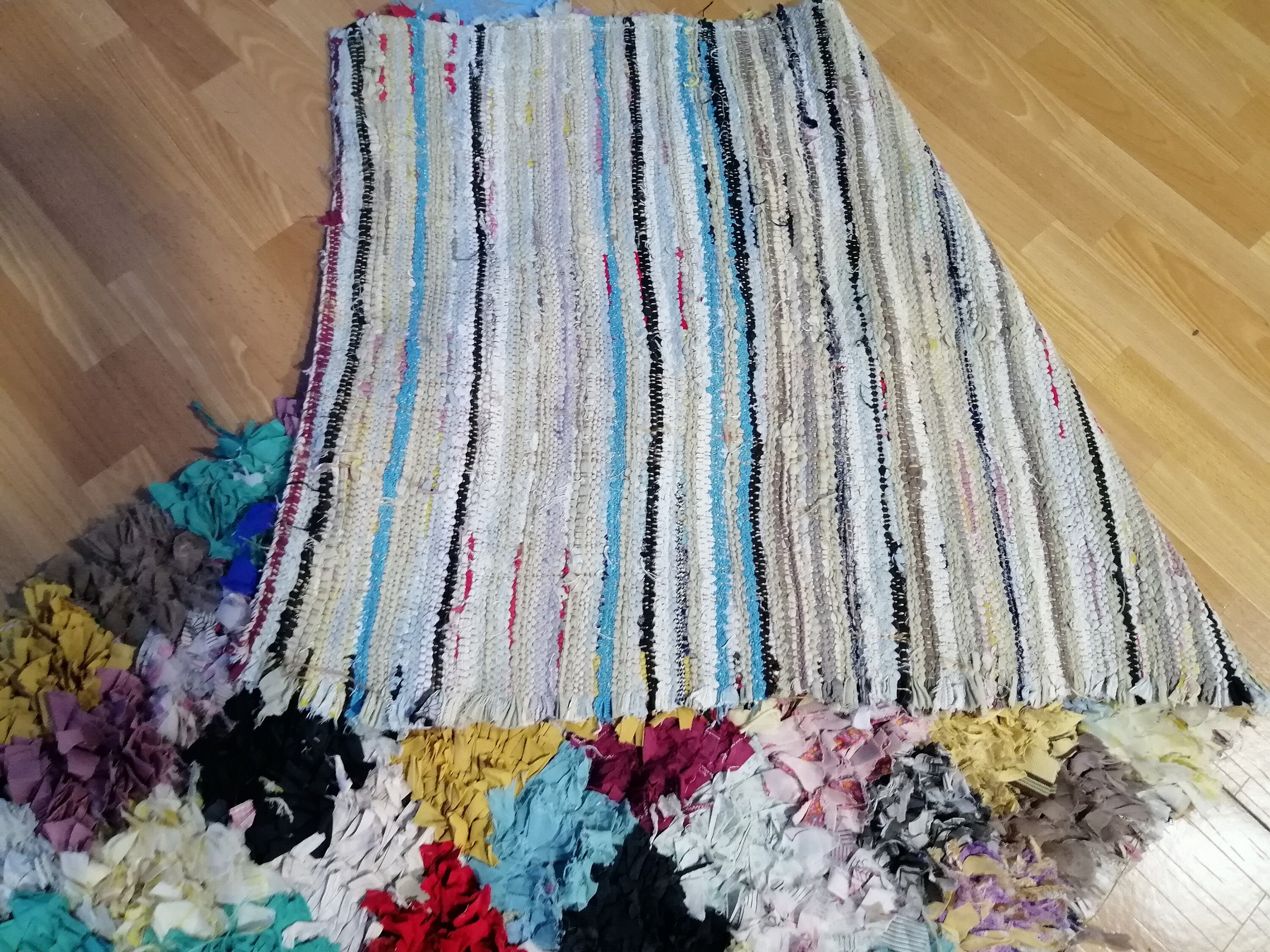 Handwoven Colorful Boucherouite Rug: Vintage Moroccan Rag Rug (222 X 76 ...