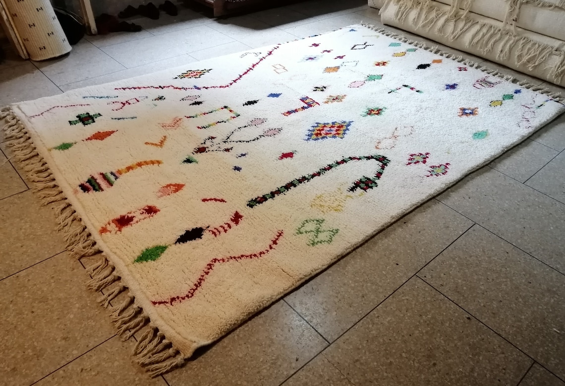 Large Moroccan Rug Beni Ourain Colorful Rug Checkered Rug | Etsy UK