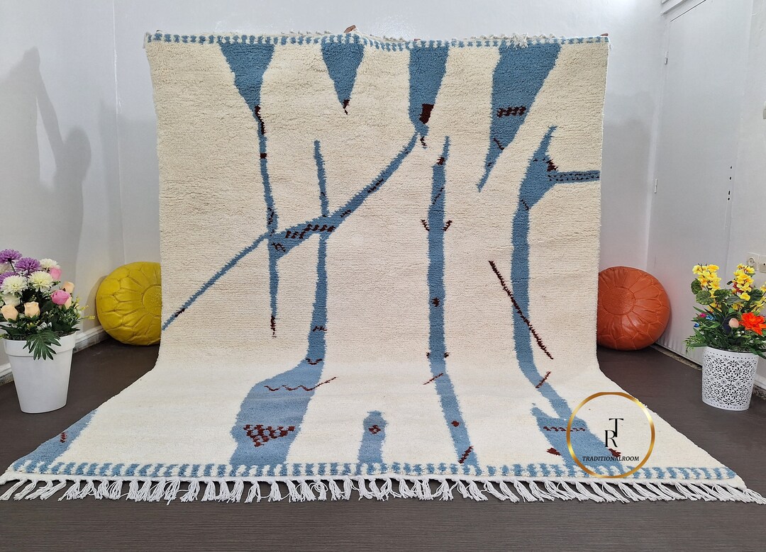 Large Beni Ourain Rug: Handmade Moroccan Wool Carpet, Abstract Design ...