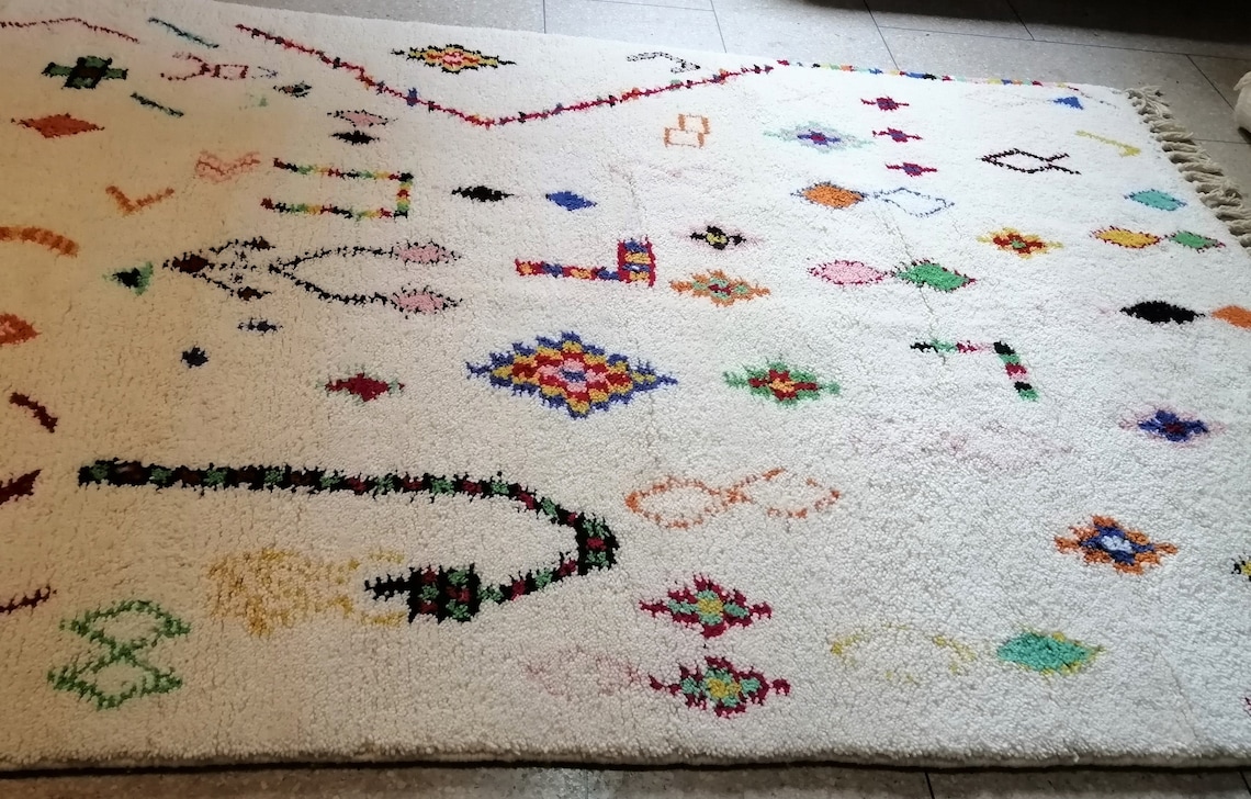 Large Moroccan Rug Beni Ourain Colorful Rug Checkered Rug | Etsy UK