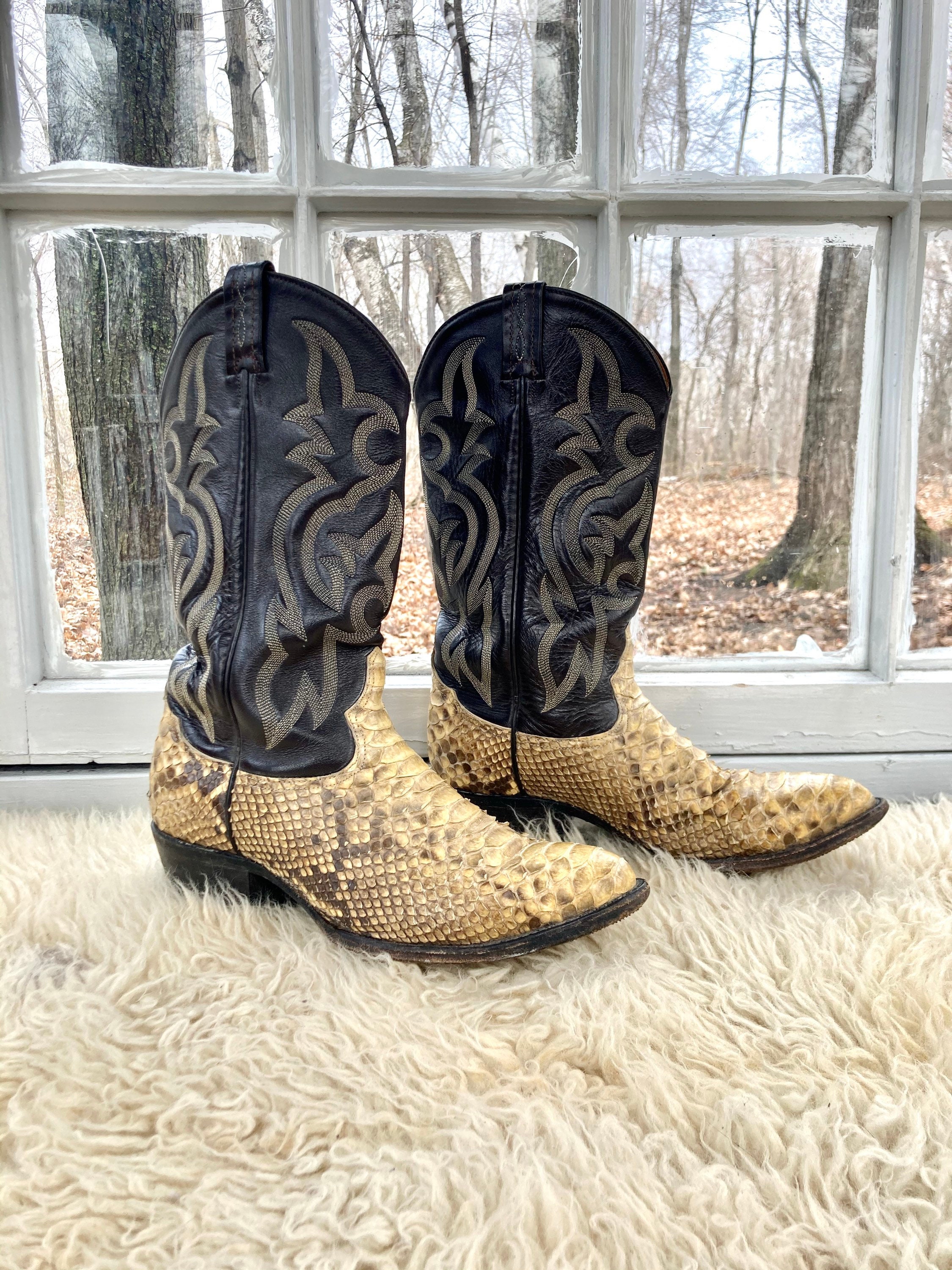 Vintage Tony Lama Authentic Python skin Cowboy Boots made in | Etsy