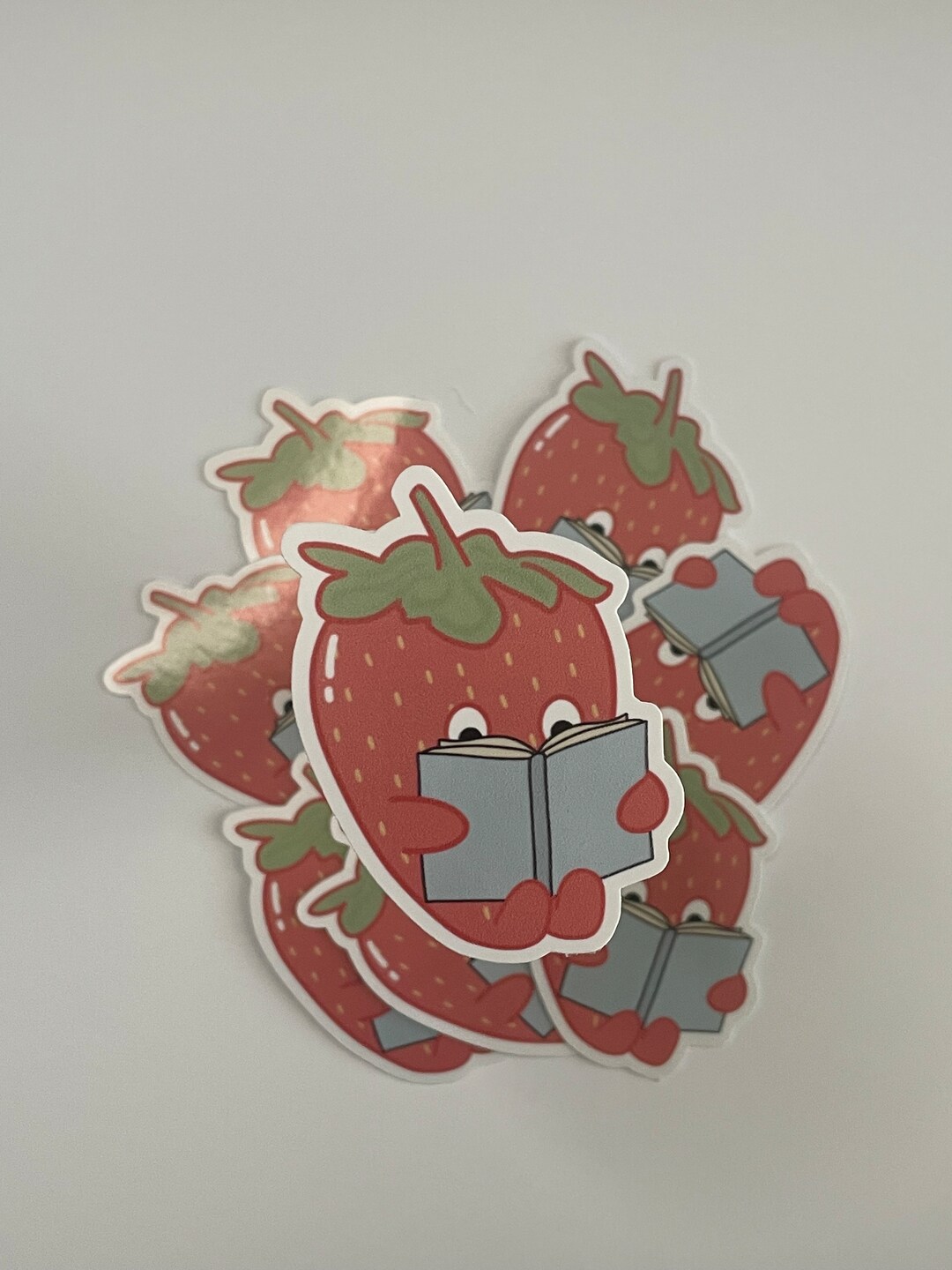 Strawberry Reading Sticker - Etsy