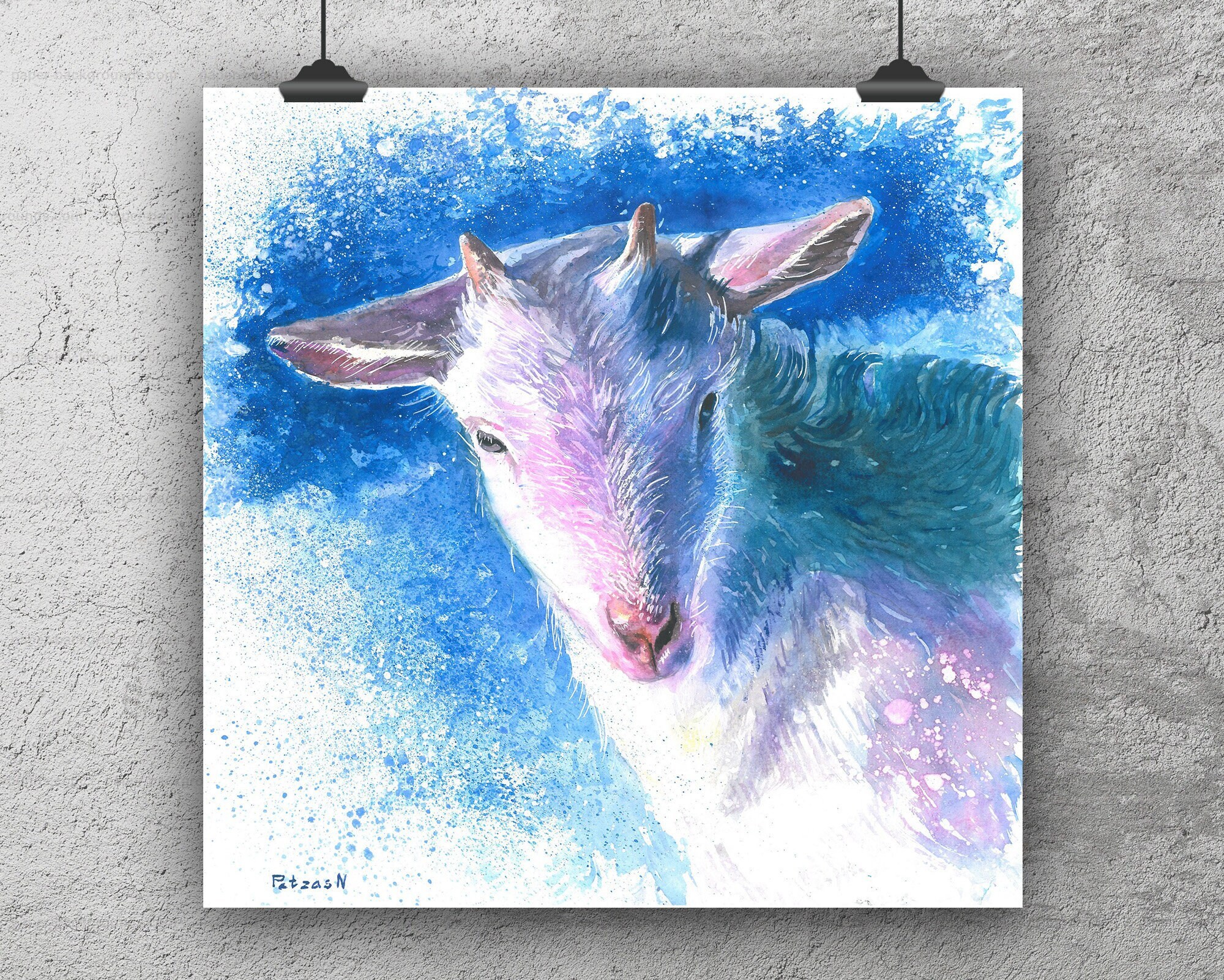 Watercolor Painting Goat Watercolor Painting Large Poster etna.com.pe