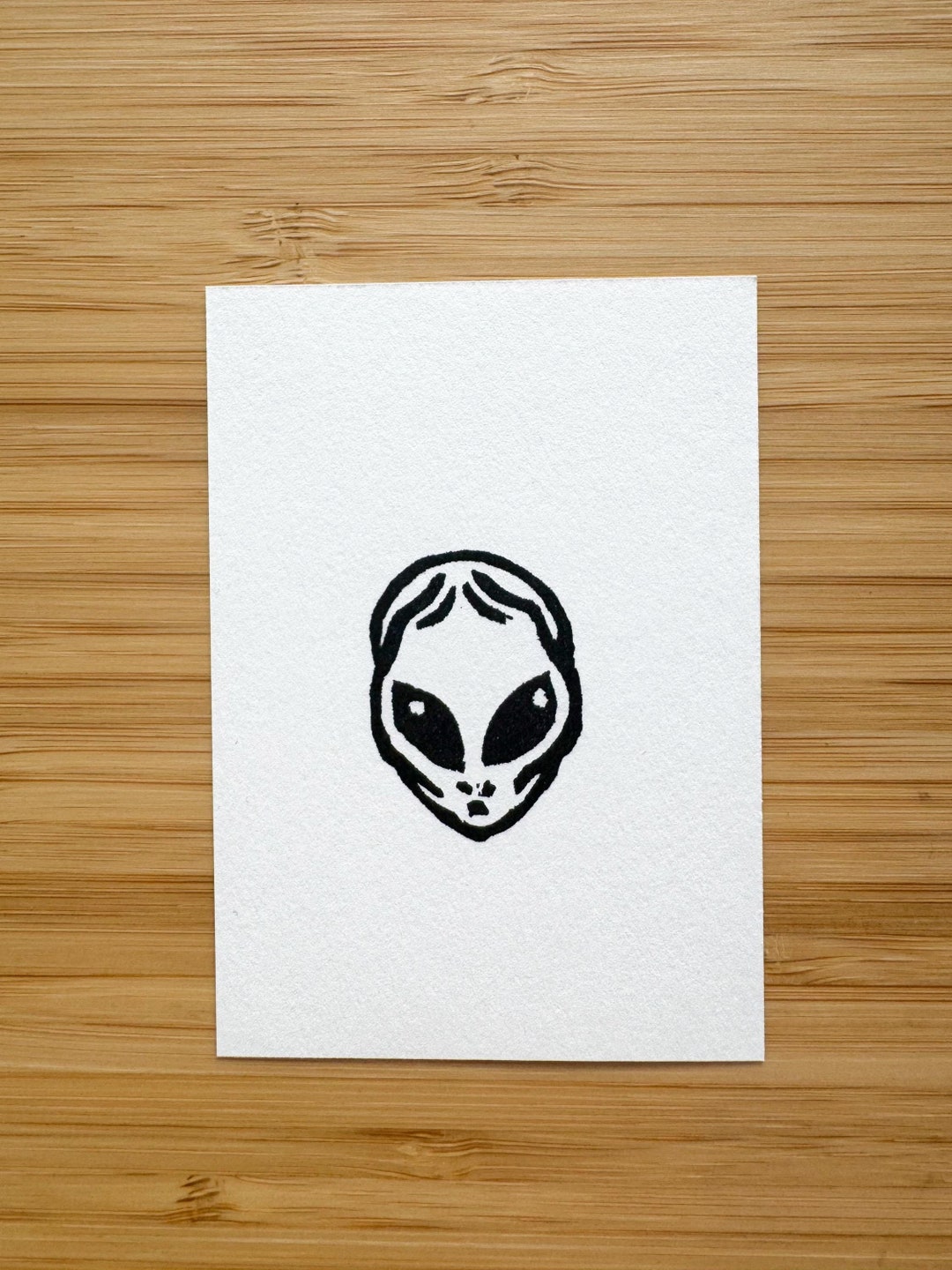 Alien Mini Linocut Print - 2.5"x3.5" Print - Etsy