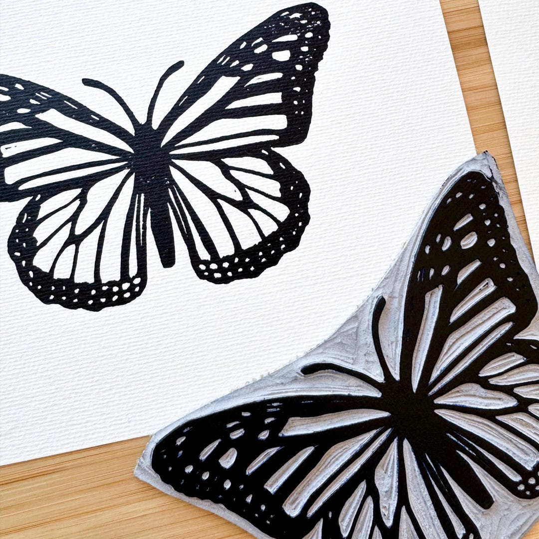 Monarch Butterfly - Original Linocut Print (5"x7") – Handmade Botanical ...