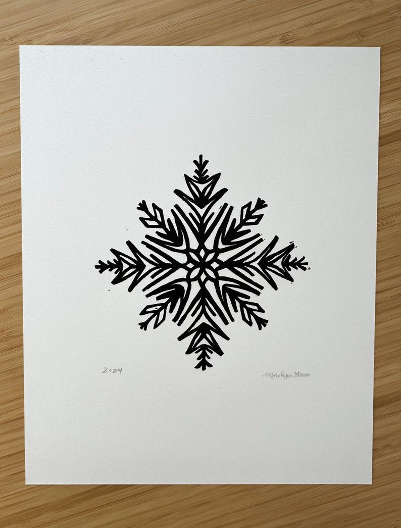 Snowflake - Original Linocut Print 8"x10" - Etsy