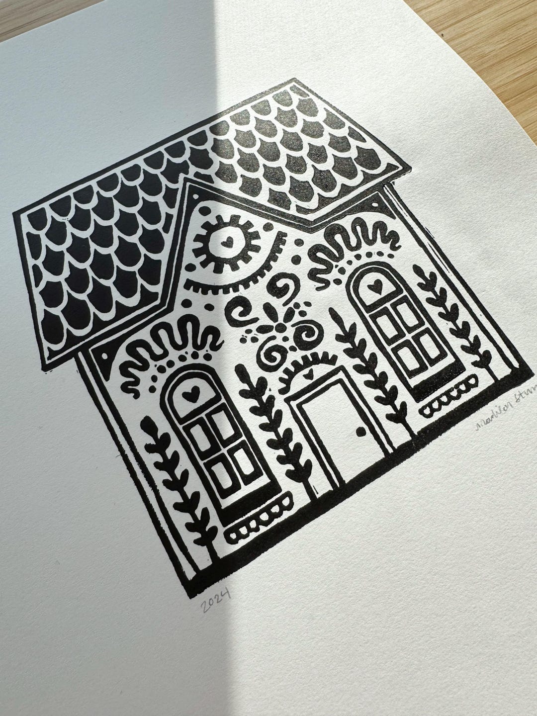 European Cottage - Original Linocut Print 8"x10" - Etsy