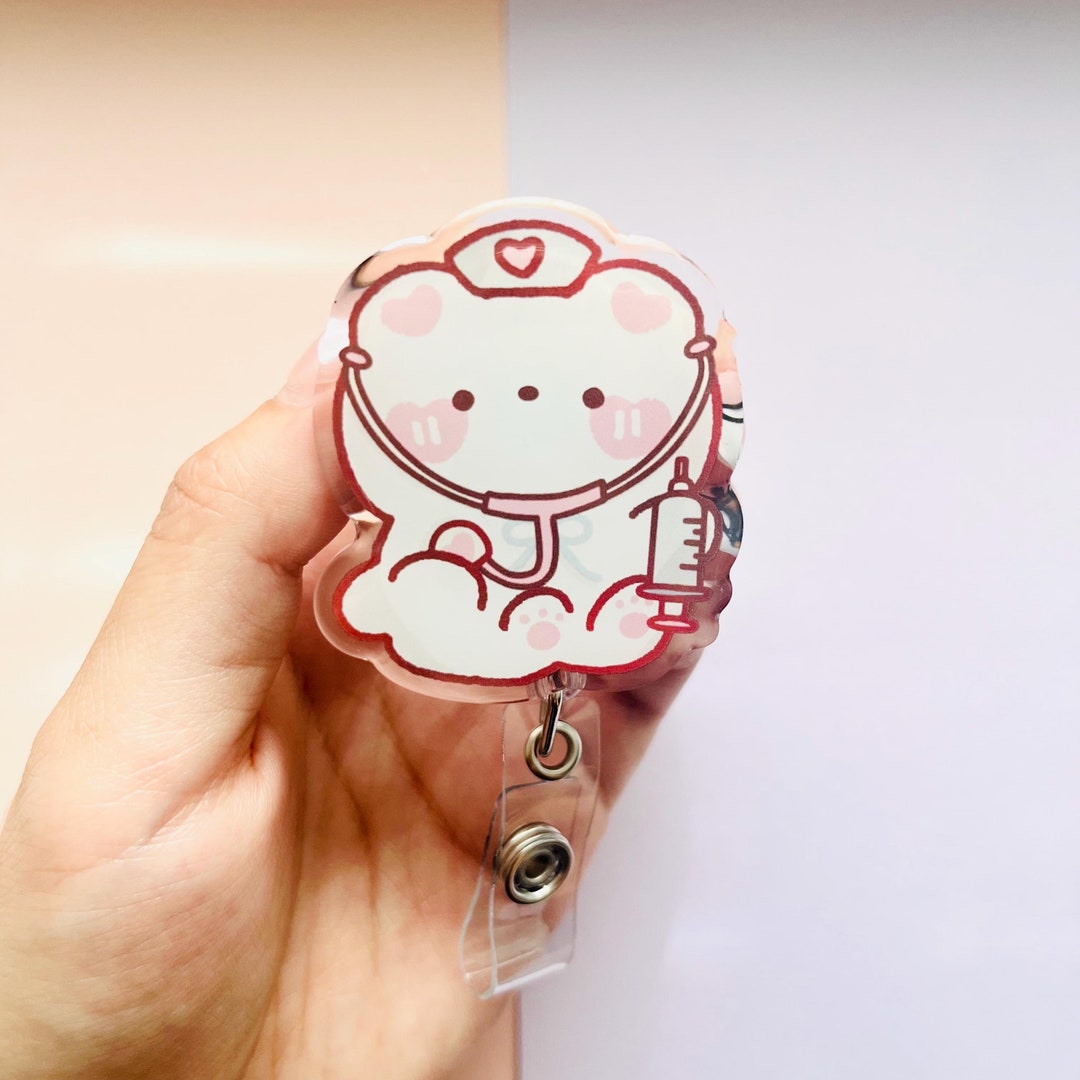 Nurse Bear | Badge Reel, ID Holder, Kawaii Retractable, Nurse Badge ...
