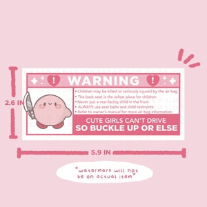 Kawaii Warning Sticker | Pastel Pink Car Airbag Decal (water-resistant ...