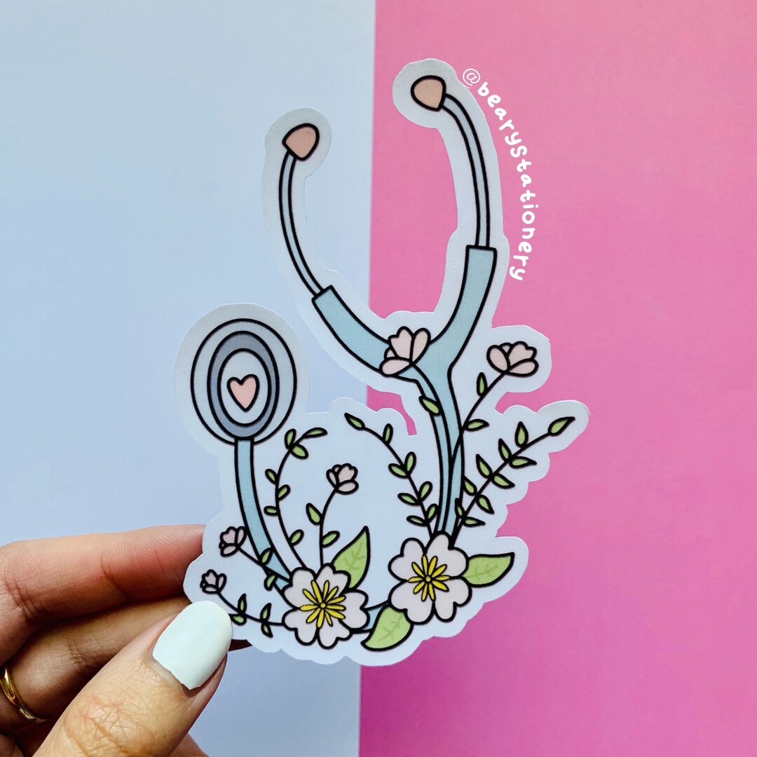 Floral Stethoscope Sticker | Vinyl Sticker for Laptop, Water Bottle ...