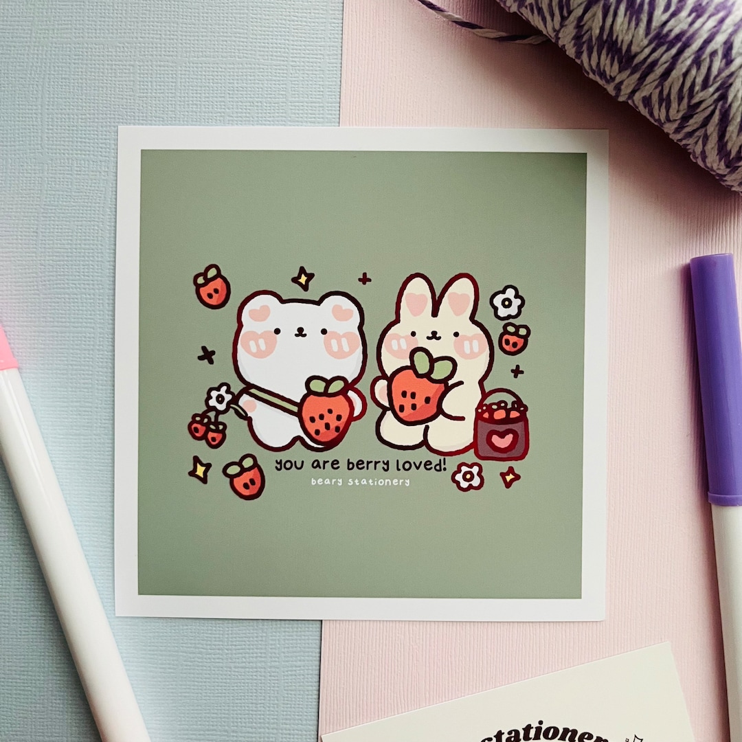 Cute Bear and Bunny Art Print | Cute Animal Art Prints | Cute Art ...
