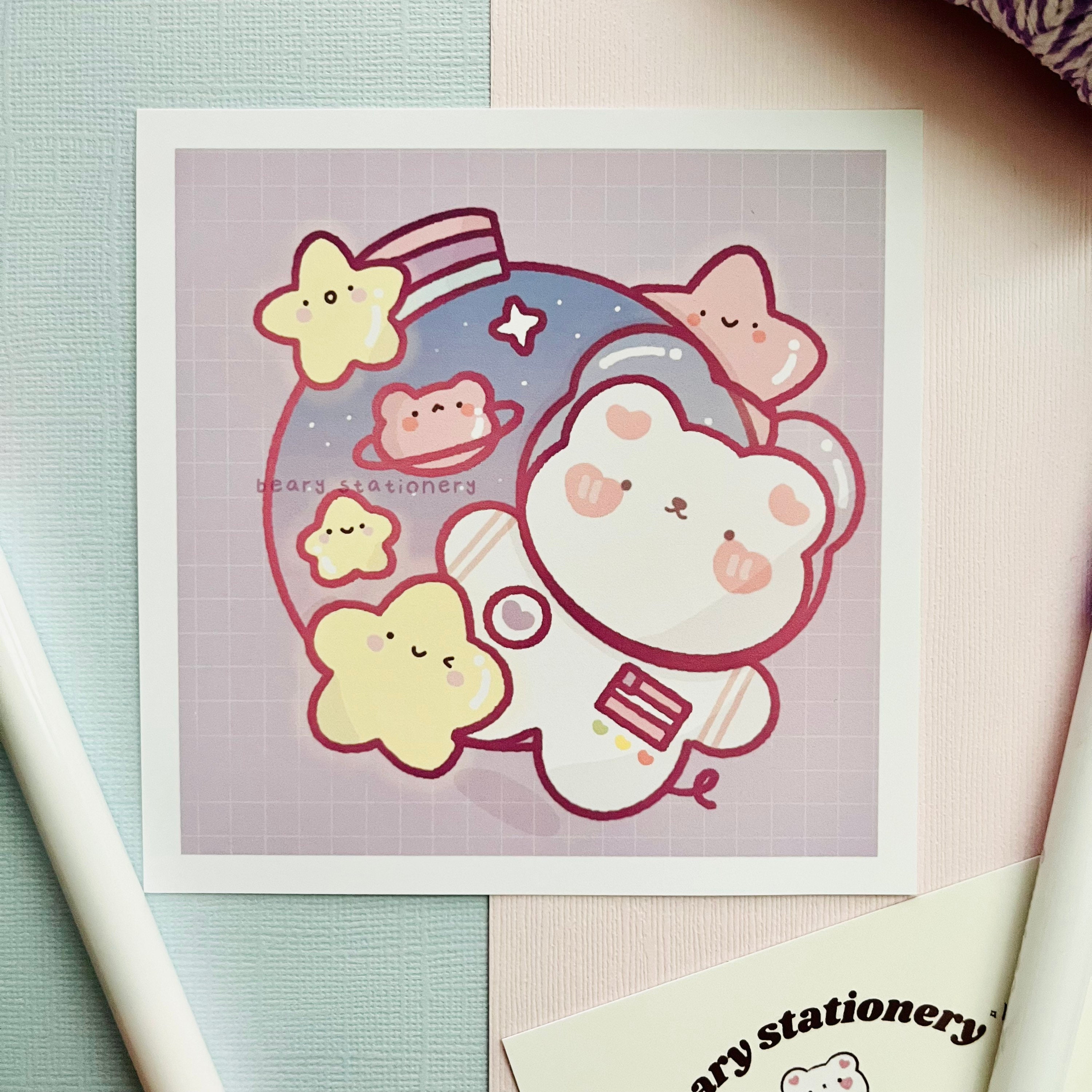 Cute Astro Bear Art Print | Cute Space Art Prints | Cute Star Art ...