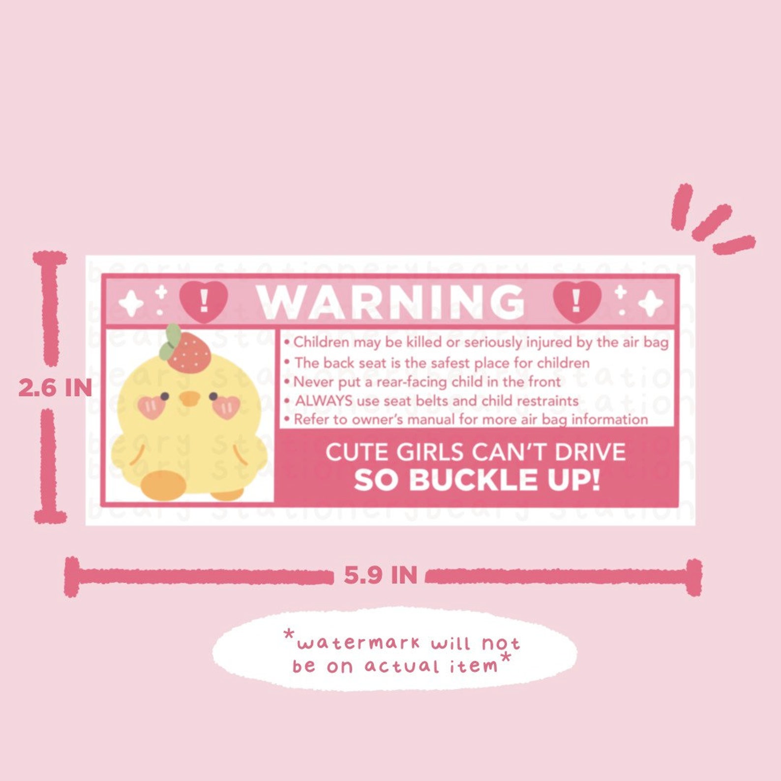 Cute Strawberry Duck Warning Sticker | Pink Kawaii Decal, Airbag Label ...