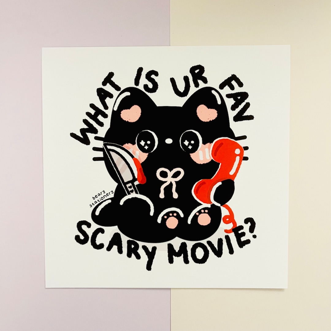Scary Movie Cat | Cute Art Print | Kawaii Horror Art Print | Coquette ...