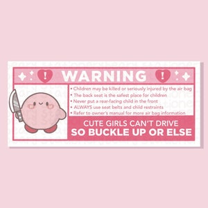 Cute Knife Pastel Warning Sticker | Pink Kawaii Decal, Airbag Label ...
