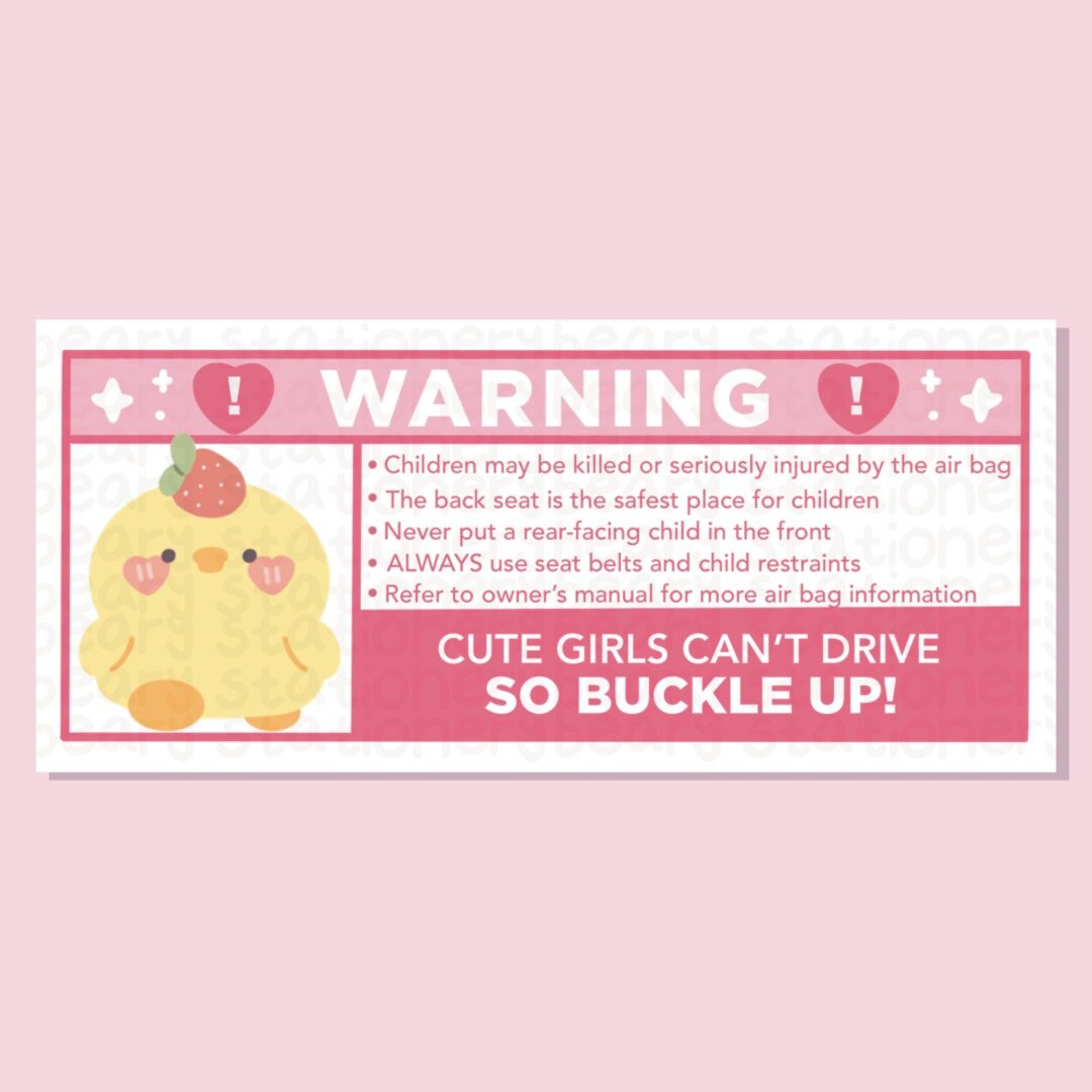 Cute Strawberry Duck Warning Sticker | Pink Kawaii Decal, Airbag Label ...