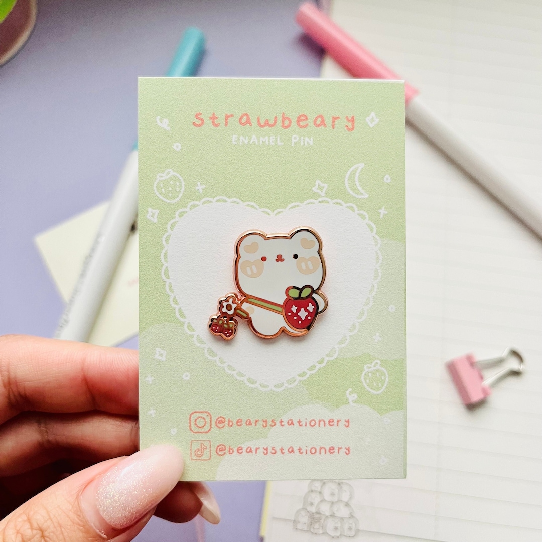 Strawberry Bear Hard Enamel Pin | Kawaii Enamel Pin | Cute Enamel Pin ...
