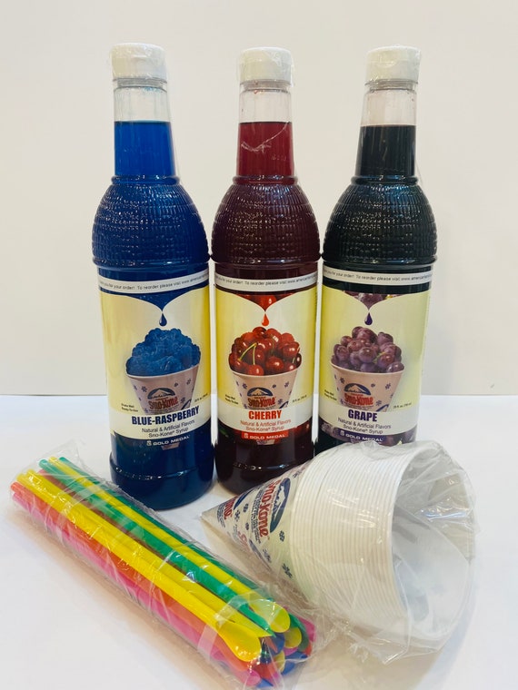 Snow Cone Syrup Variety Pack 3 pk with 20 6oz Cups & Spoon | Etsy