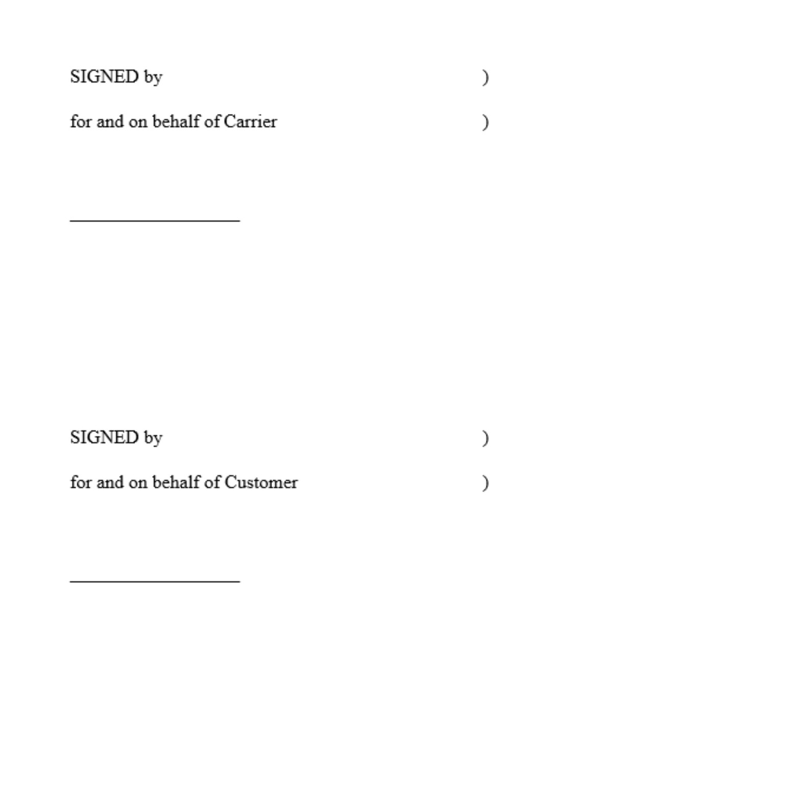Carrier Service Agreement for Transport Services/transportation ...
