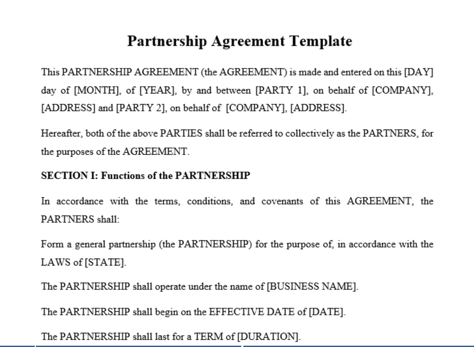 General Partnership Agreement Template / Customisation Editable Joint ...