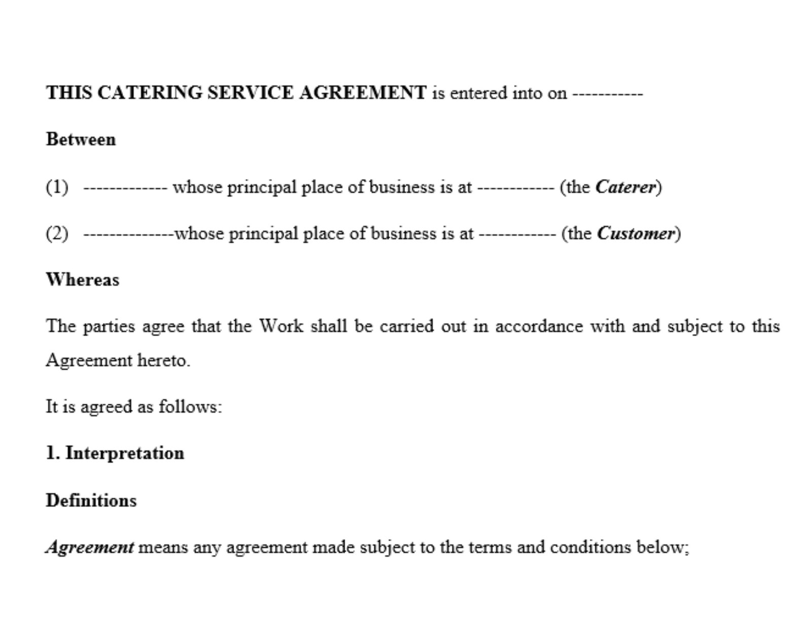 Contrat de service pour le modèle de services de restauration / Contrat ...