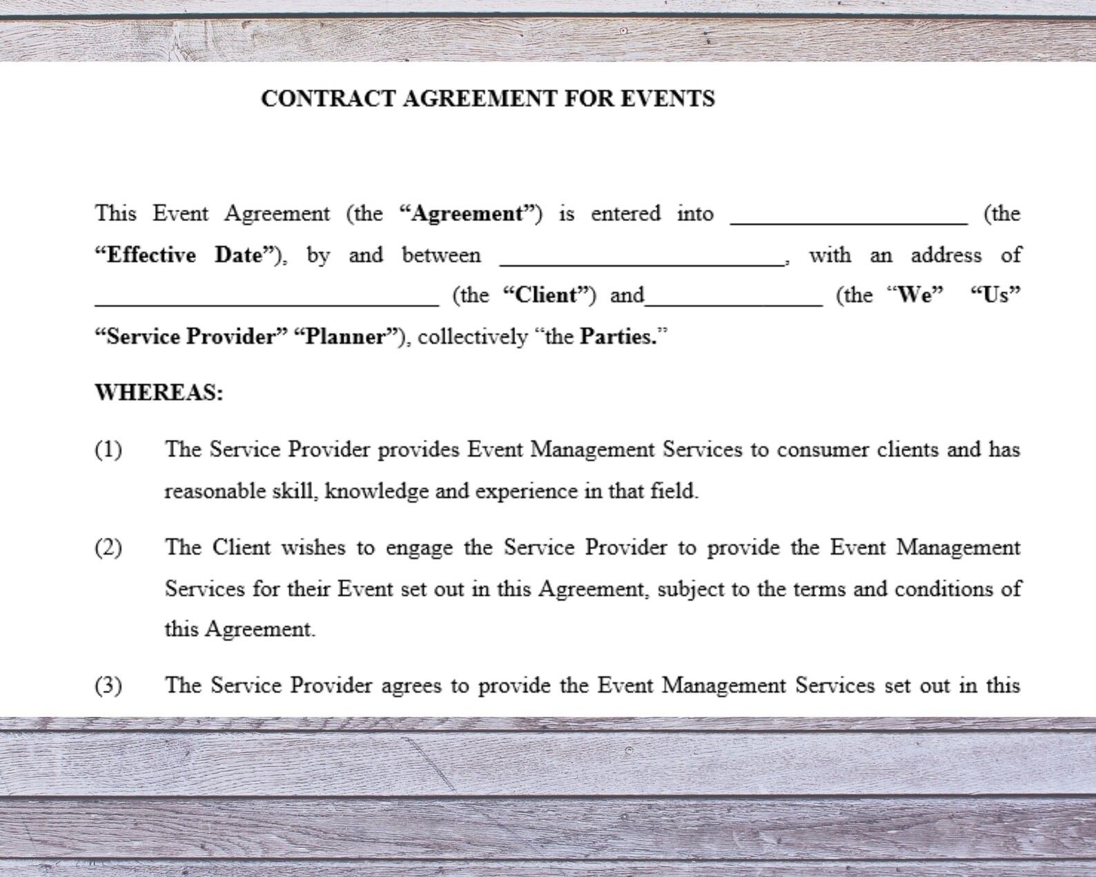 Event Planner Contract Template/ Event Agreement / Microsoft Word ...