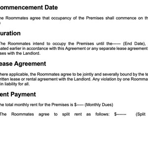 Roommate Agreement Template | Flatmate & Housemate Contract | Editable ...