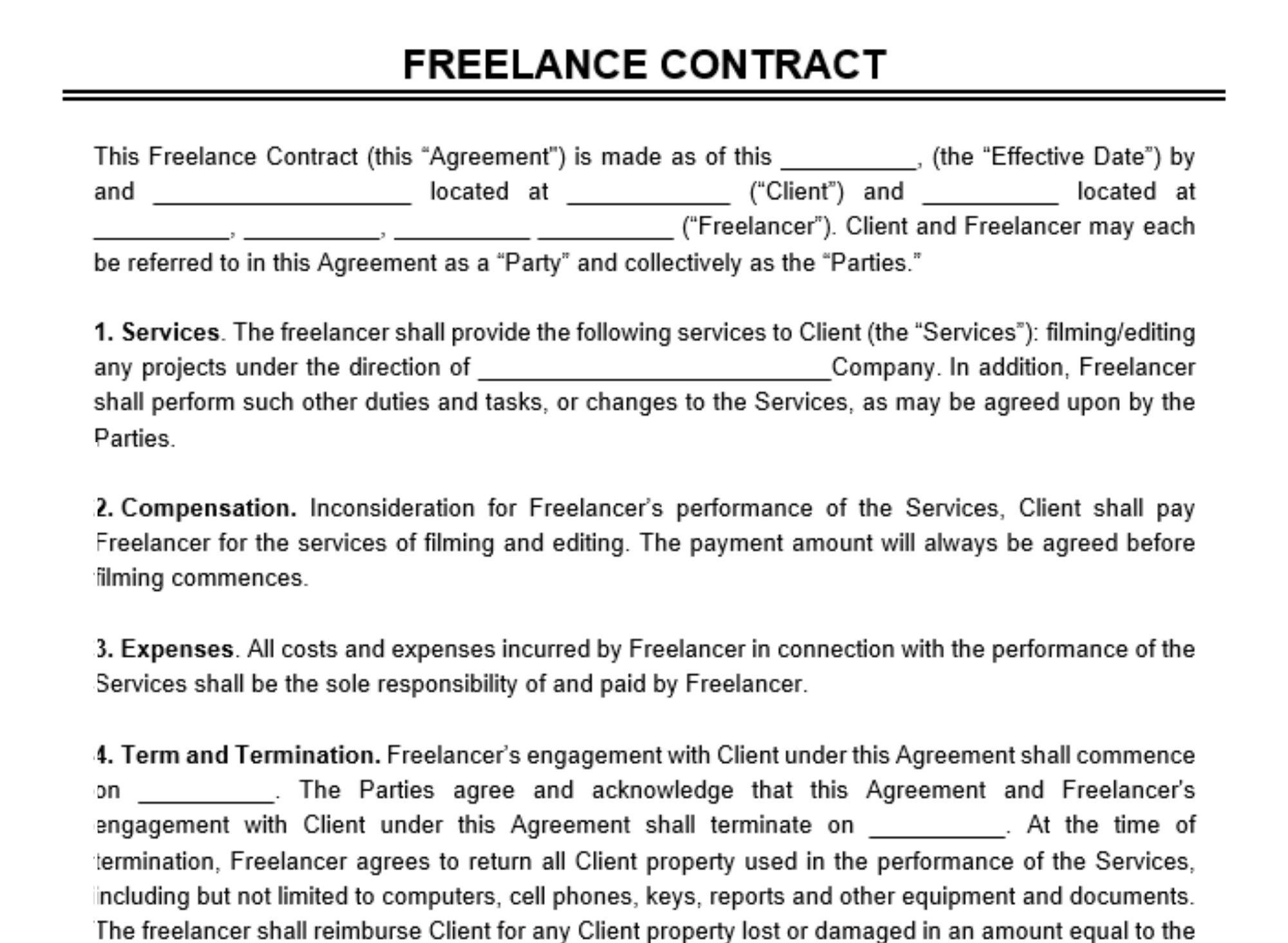 Freelancer Agreement Contract Template for Web Designers, Journalists ...