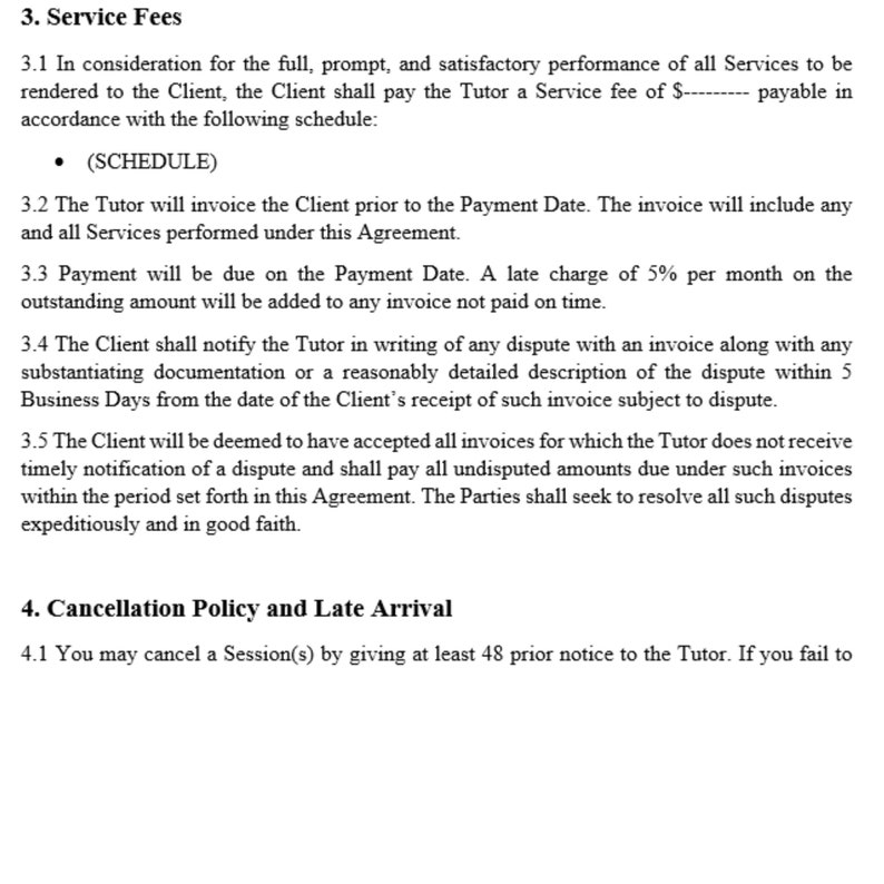 Private Tutor Agreement /independent Contractor/ Tutor Terms /tutoring ...