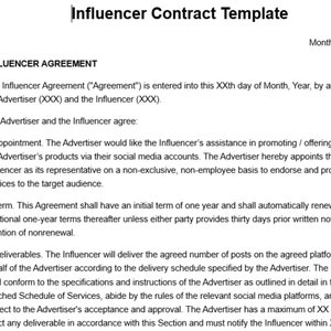 Influencer Contract /social Media Agreement/collaboration /brand ...
