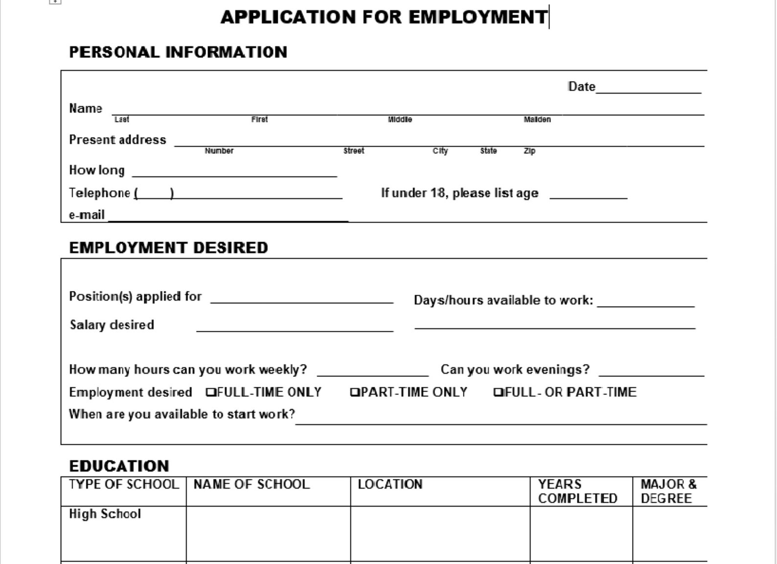 Application for Employment// Generic Small Business Employment ...
