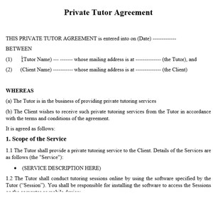 Private Tutor Agreement /independent Contractor/ Tutor Terms /tutoring ...
