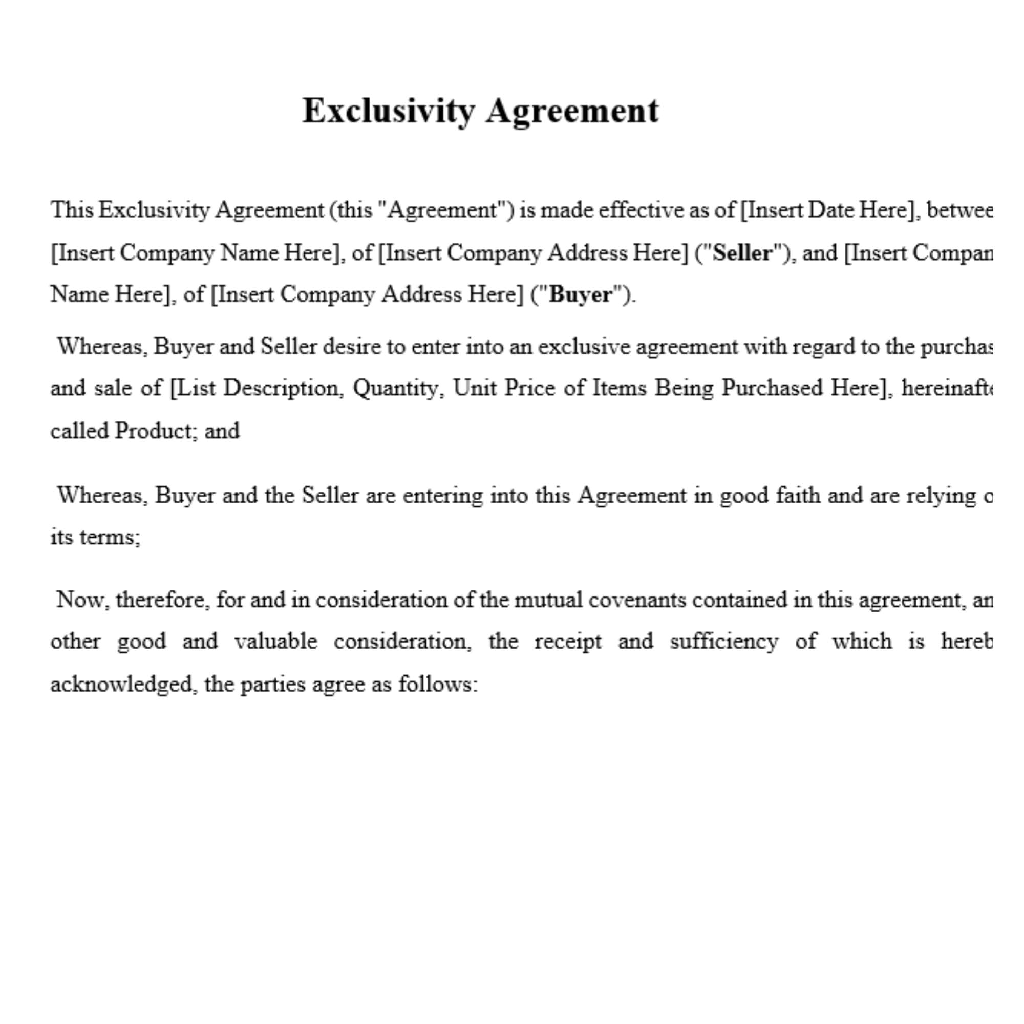 Exclusivity Agreement - Instant Download - Etsy