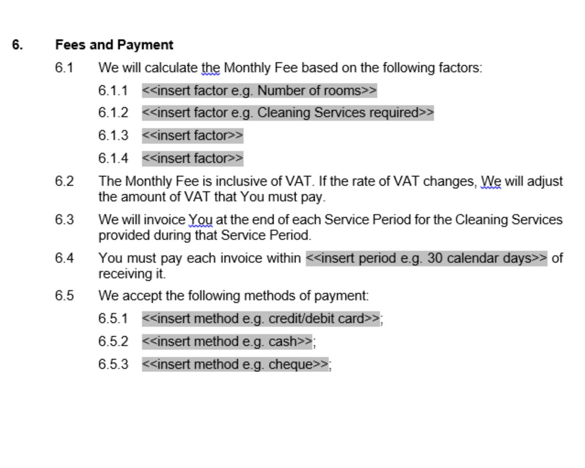 Residential Cleaning Services Agreement/ Terms and Conditions/ Terms of ...