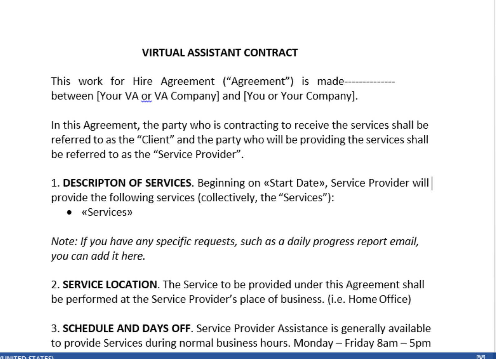 Virtual Assistant Agreement/ Virtual Assistant Contract/ Personal ...