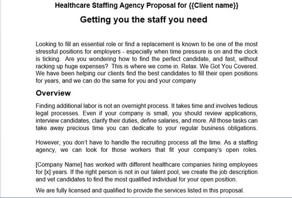Sample Staffing Proposal Template Staffing Agency Proposal Template