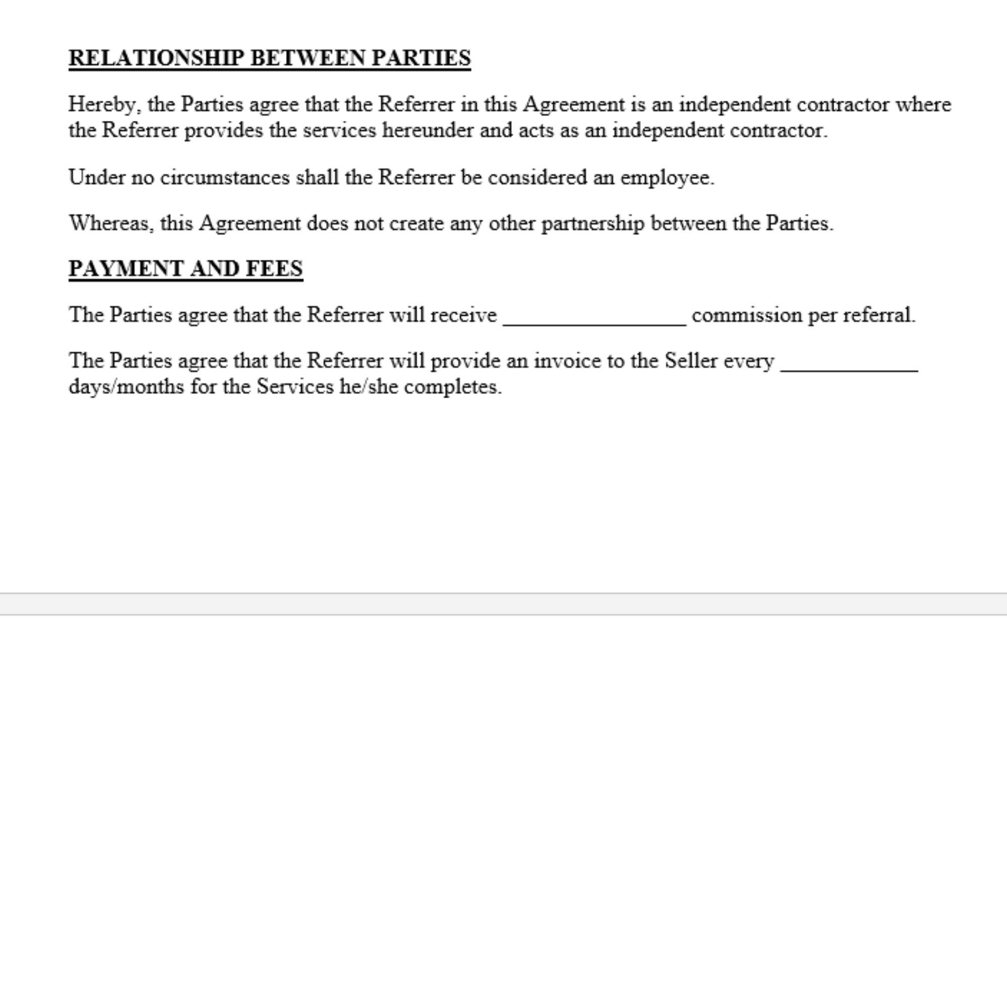 Referral Agreement Template in Favour of the Seller | Business Contract ...