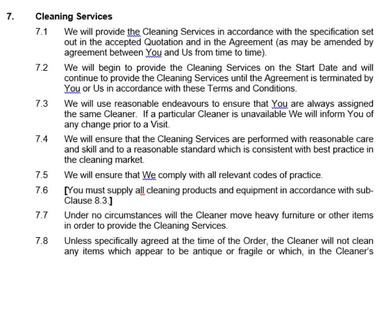Residential Cleaning Services Agreement/ Terms and Conditions/ Terms of ...