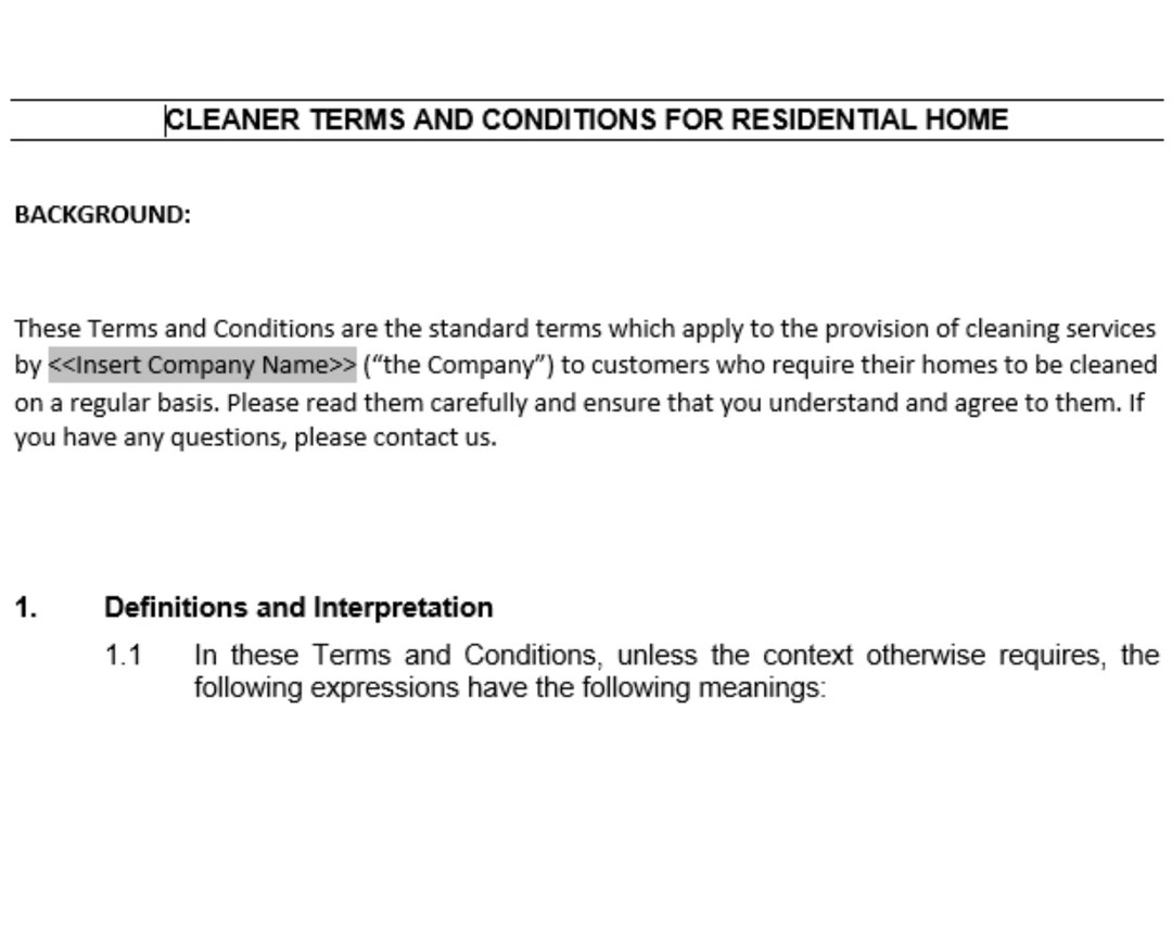Residential Cleaning Services Agreement/ Terms and Conditions/ Terms of ...