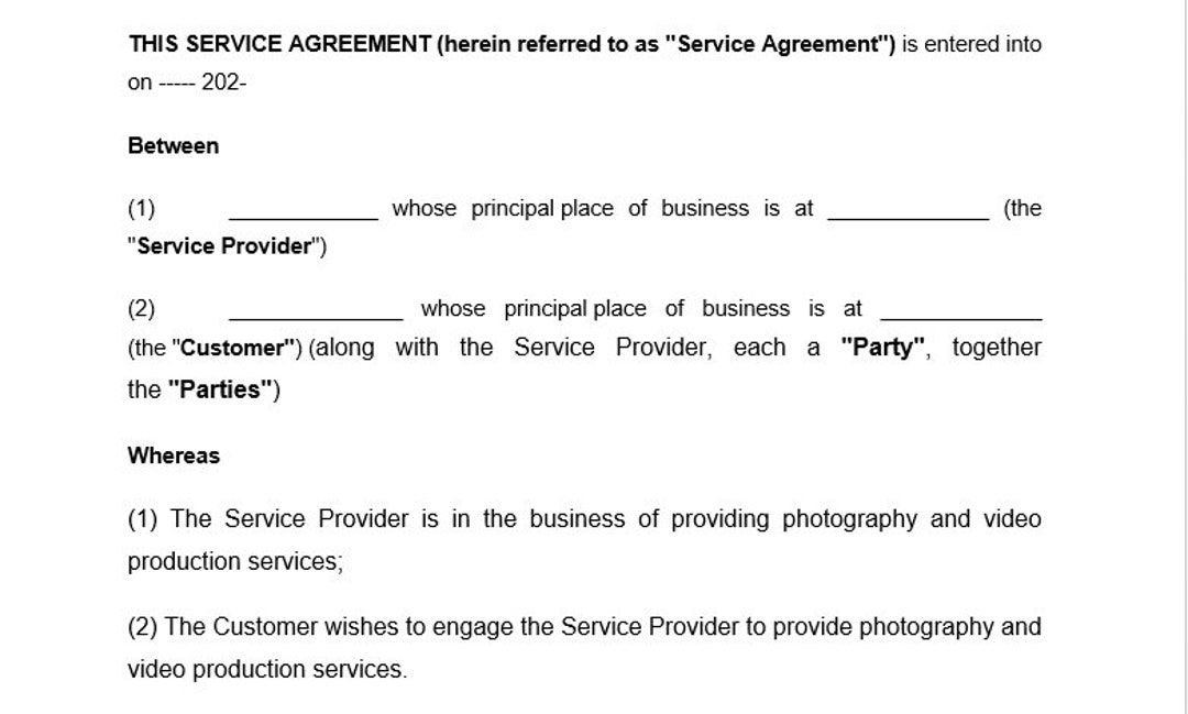 Video Production and Service Contract Agreement Template/ Microsoft ...