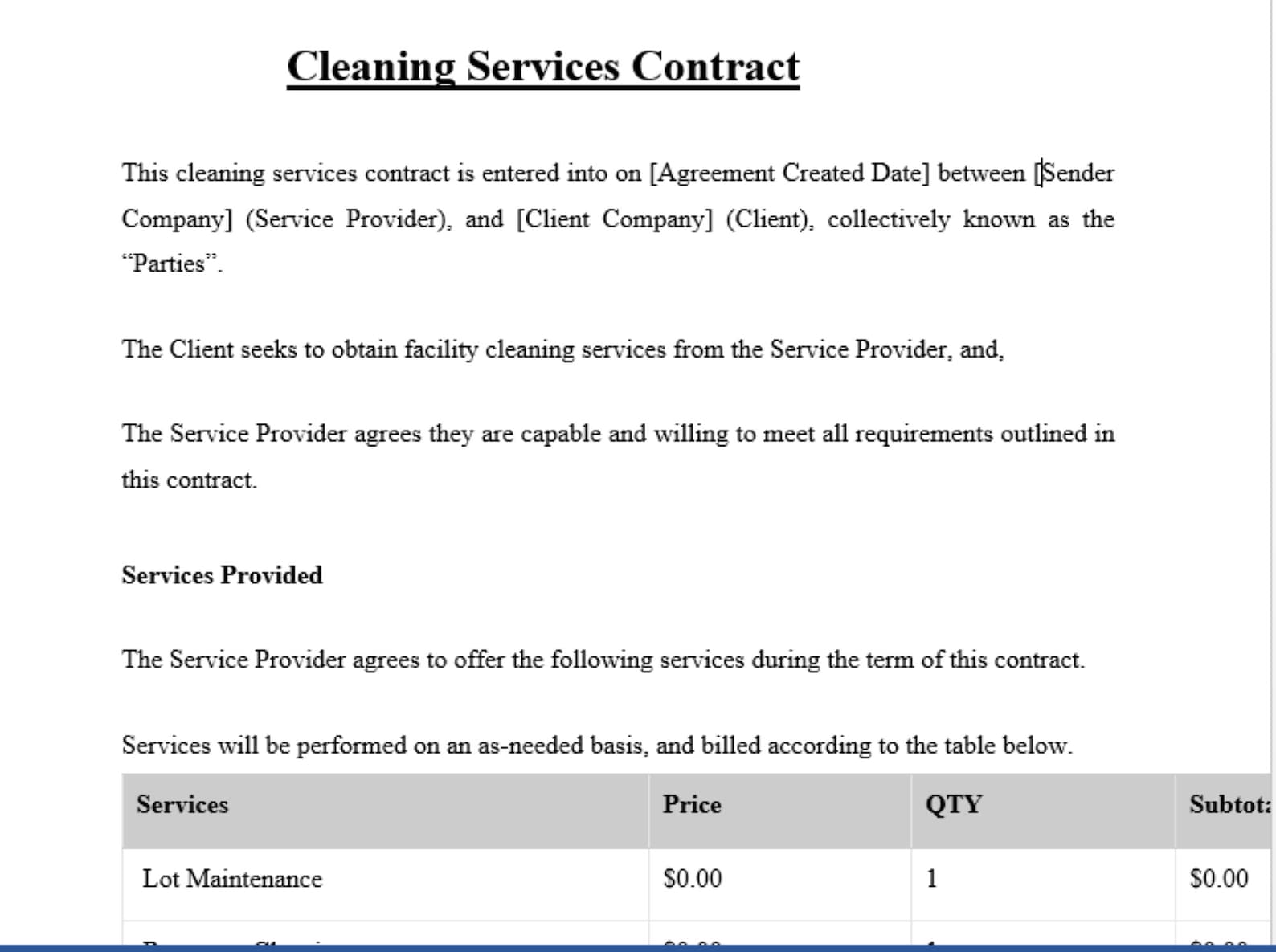 Cleaning Service Contract Template /client Agreement / House Cleaning ...