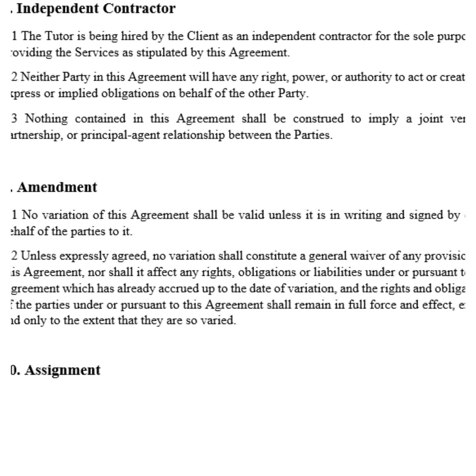 Private Tutor Agreement /independent Contractor/ Tutor Terms /tutoring ...