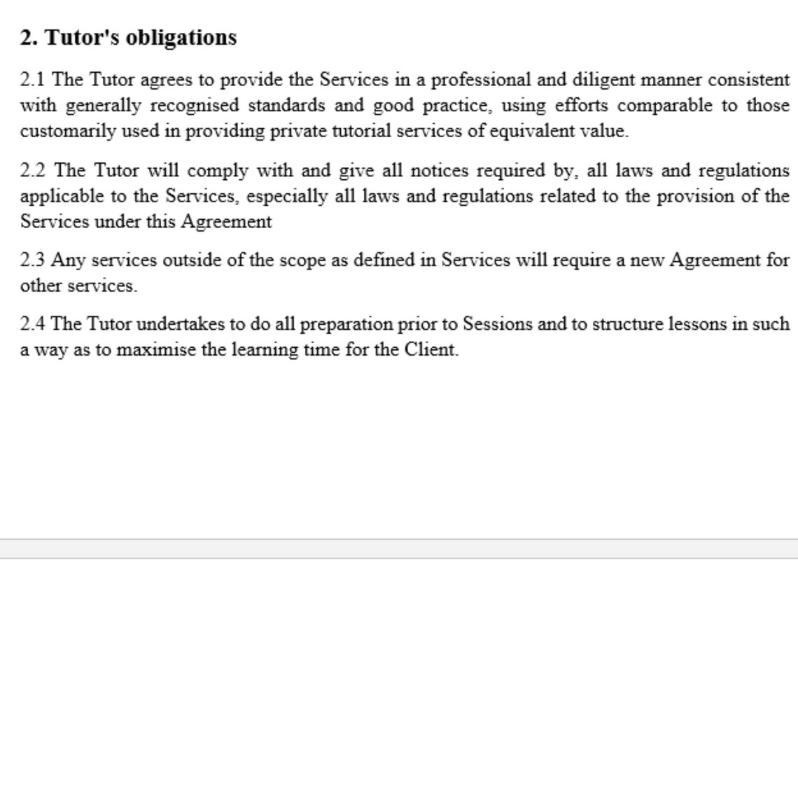 Private Tutor Agreement /independent Contractor/ Tutor Terms /tutoring ...