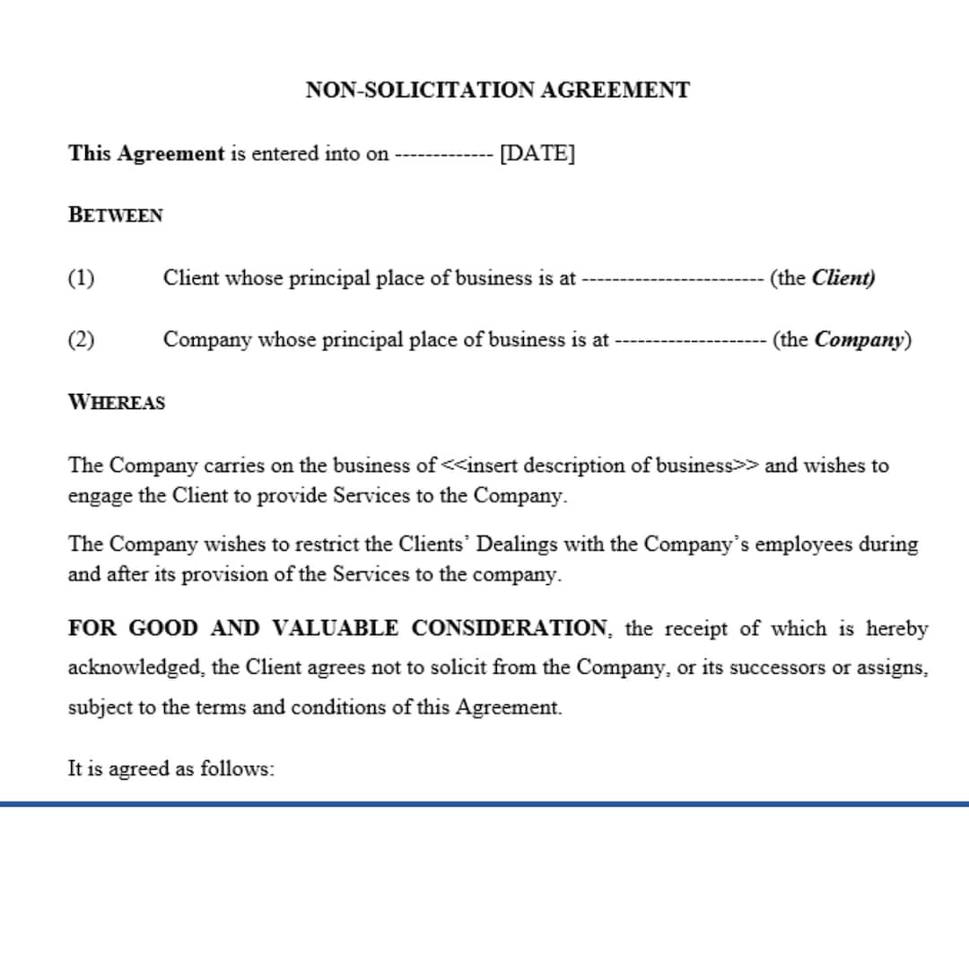 Non Solicitation Agreement for Employment- Business- Company-contract ...