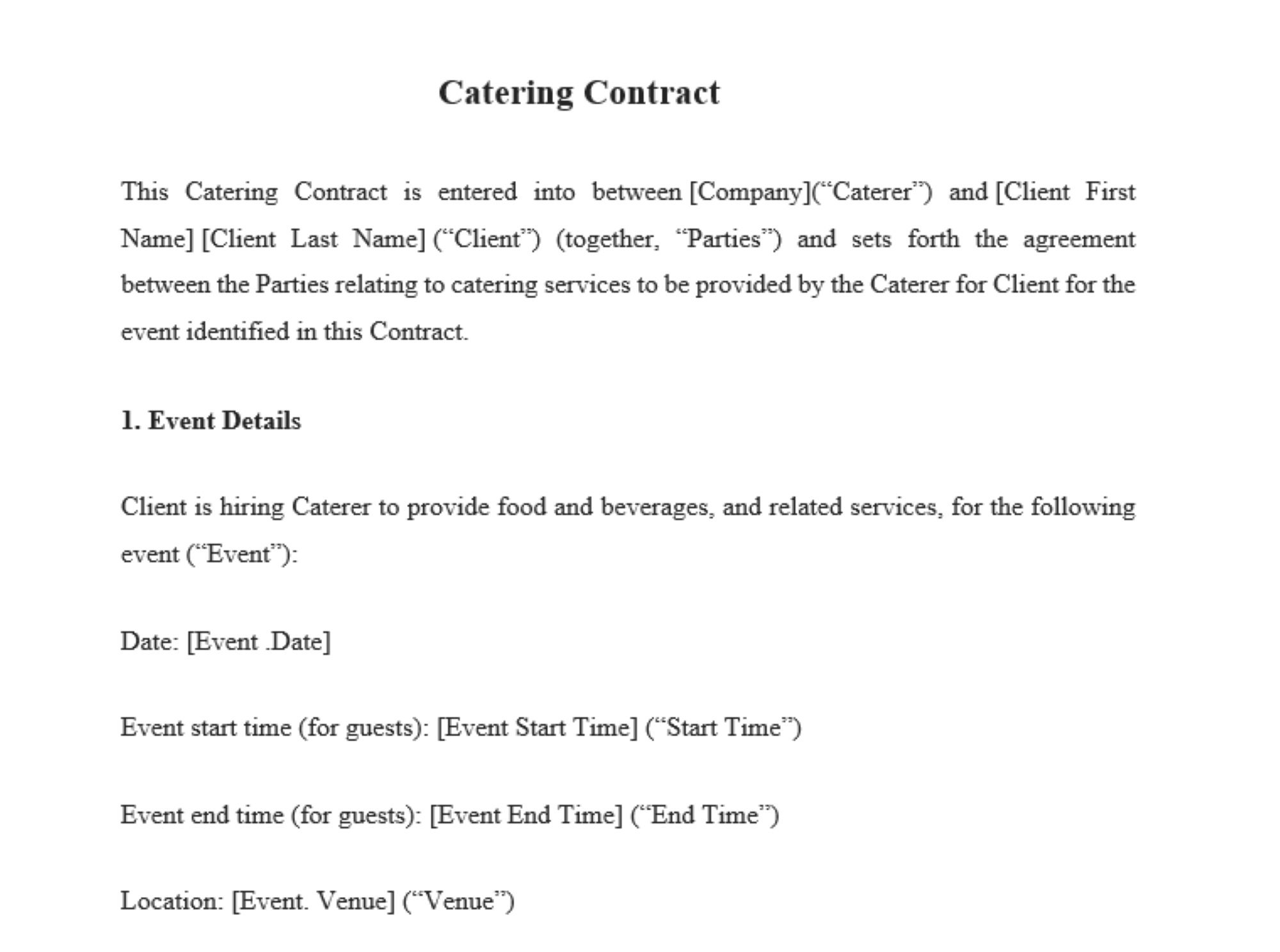 Catering Contract Template / Microsoft Word / Customisation Editable ...