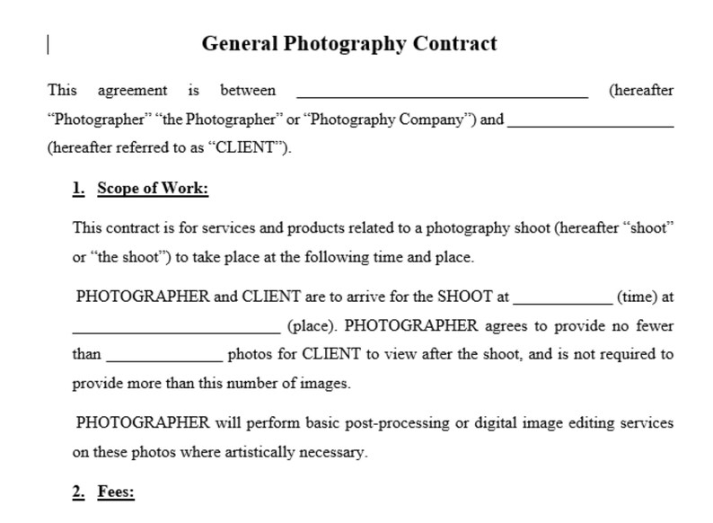 Photographer Client Contract Agreement Template/ Microsoft Word ...