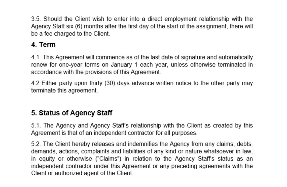 Editable Staffing Agency Agreement Template/ Relief Staffing Healthcare ...