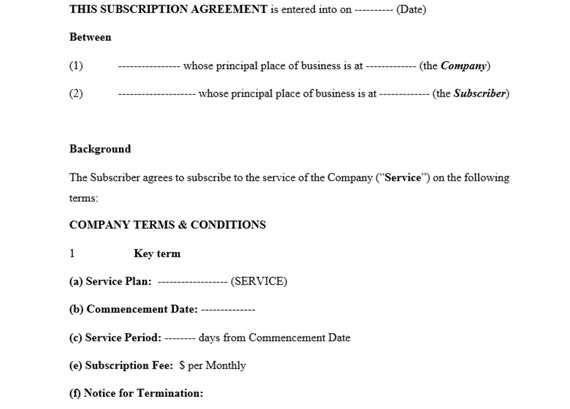 Subscription Agreement Free Subscription Agreement Template In 2021